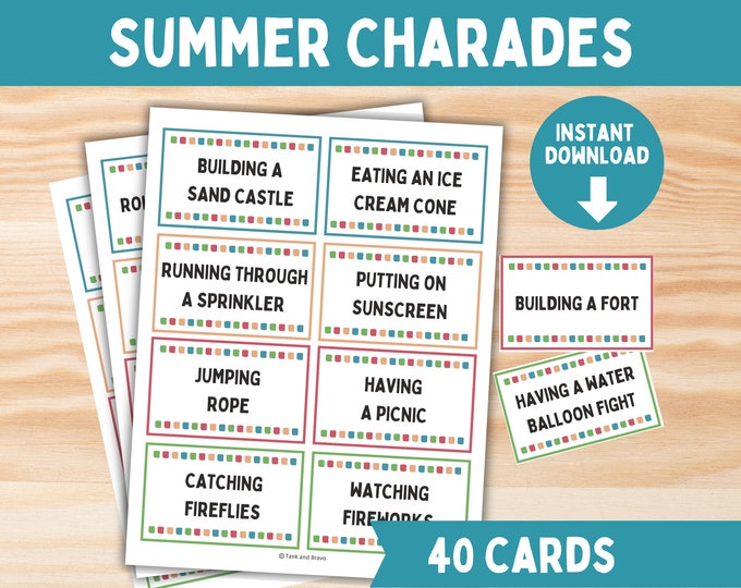 Summer Charades Printable Game, Family Game Night, Fun Game for Kids ...