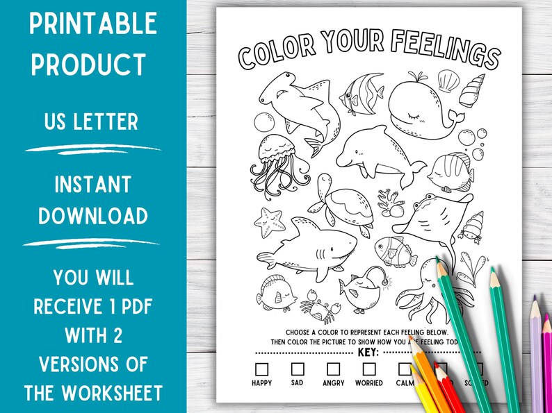 Feelings Emotions Coloring Page for Kids, Ocean Art Play Therapy ...