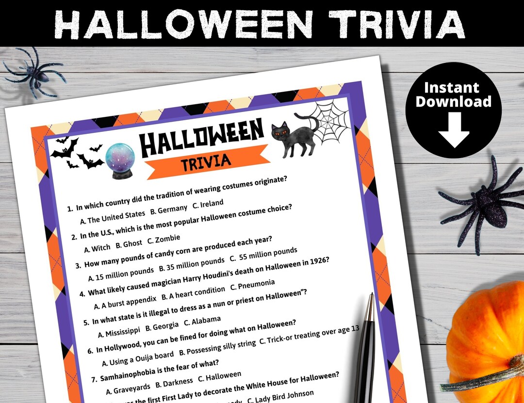 Halloween Trivia Game Printable Halloween Questions Quiz - Etsy
