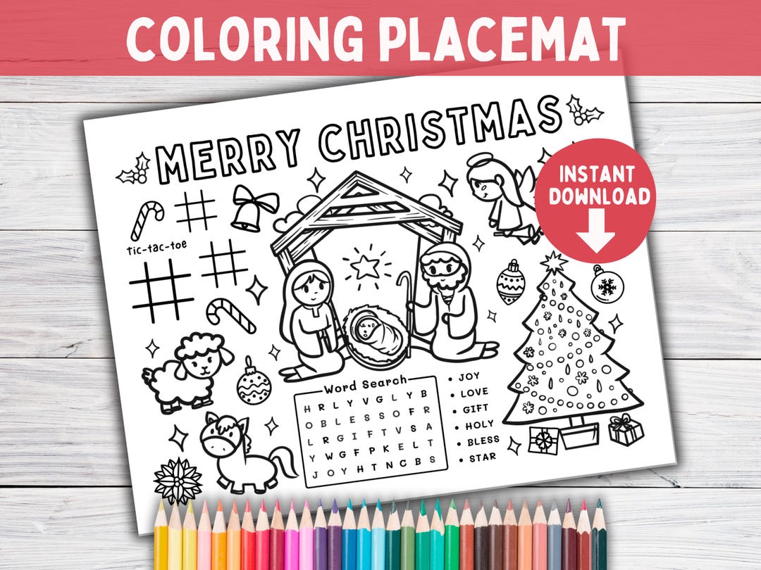 Christmas Nativity Coloring Placemat Printable | Holiday Party Activity ...