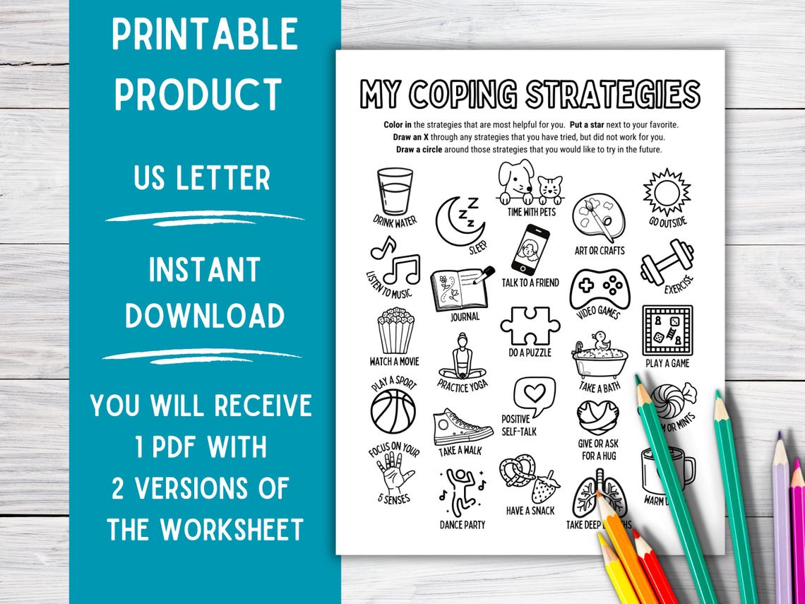 Coping Skills Worksheet for Kids | Art Play Therapy Coloring Sheet ...