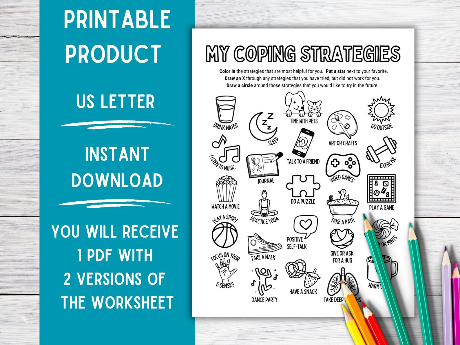 Coping Skills Worksheet for Kids | Art Play Therapy Coloring Sheet ...