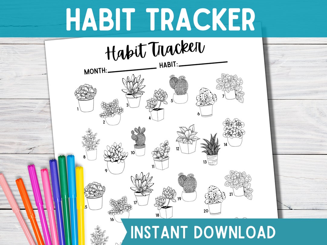 Monthly Printable Plants Habit Tracker Color in | Simple Undated Yearly ...
