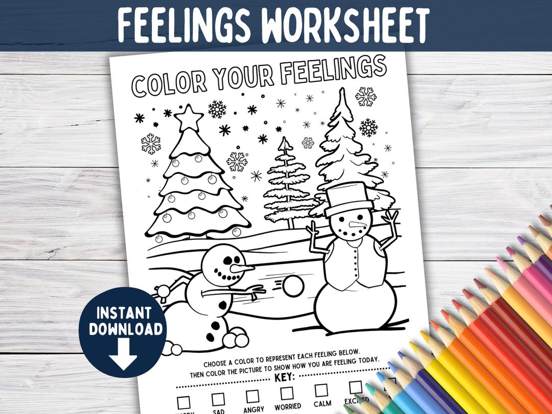 Feelings Emotions Snowman Coloring Page for Kids, Adult Teen Winter ...