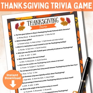 Thanksgiving Trivia Game Multiple Choice With Answer Key Printable ...