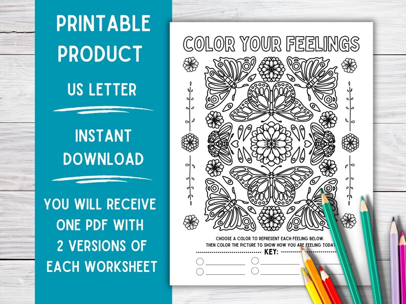 Feelings Nature Coloring Page Worksheet BUNDLE for Kids Teens or Adults ...