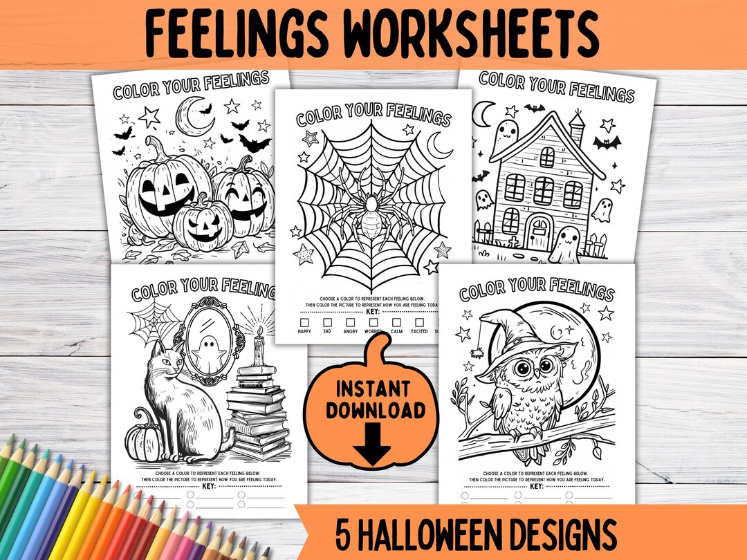 Feelings Emotions Halloween Coloring Page for Kids, Art Play Therapy ...