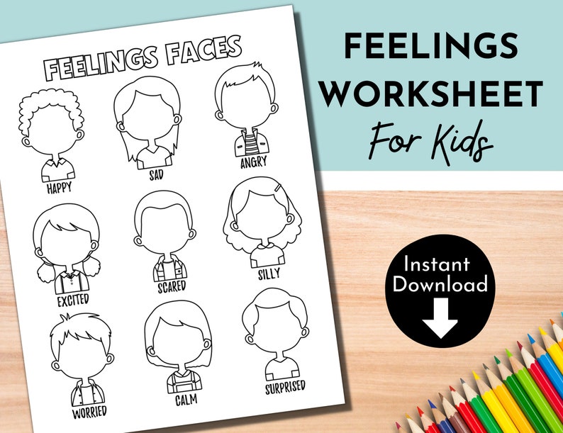 Feelings Coloring Page Therapy Worksheet | Emotions Printable for Kids ...