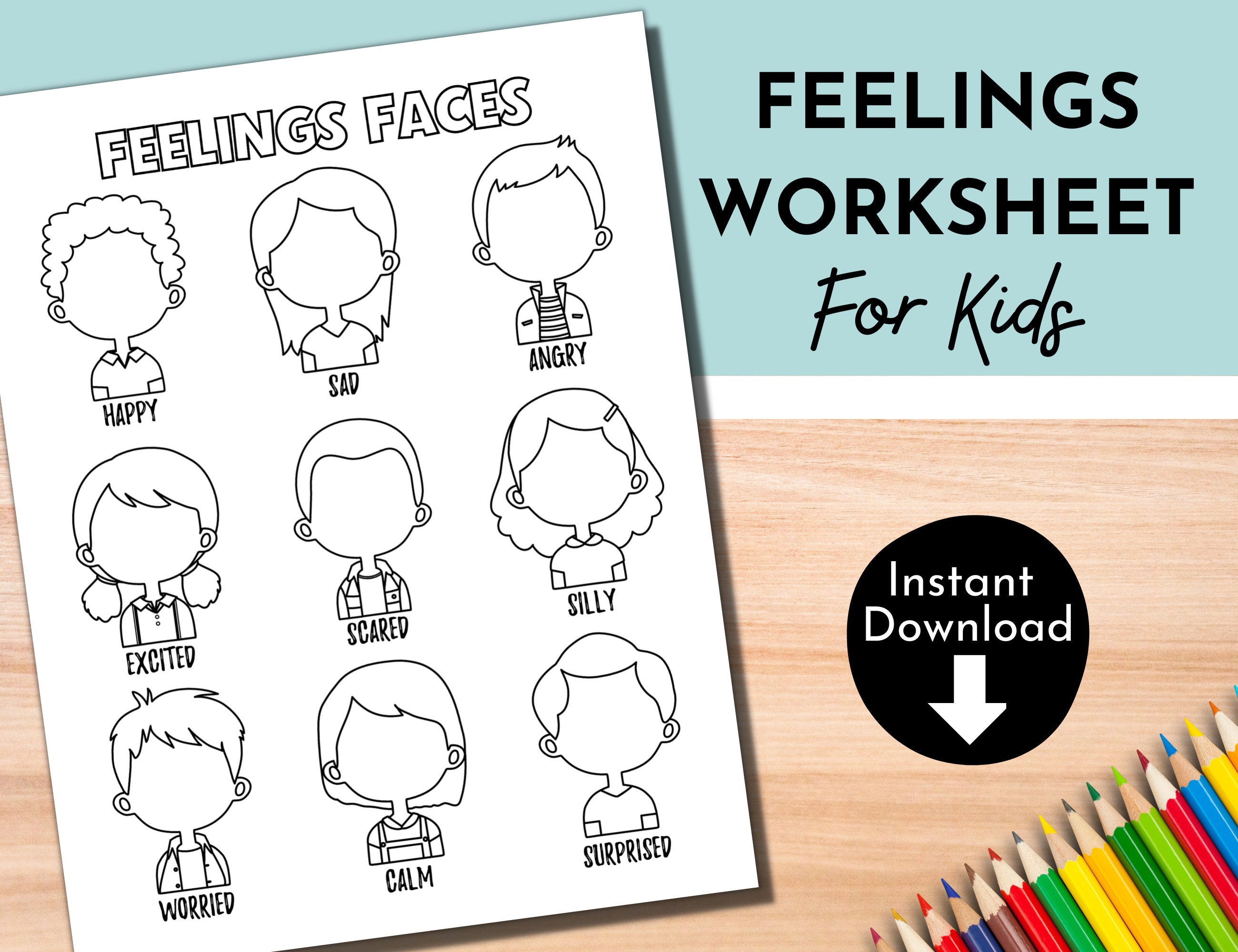 Feelings Coloring Page Therapy Worksheet | Emotions Printable for Kids ...