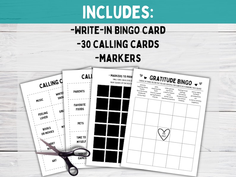Gratitude Write-in Bingo Printable for Kids and Teens With Markers ...