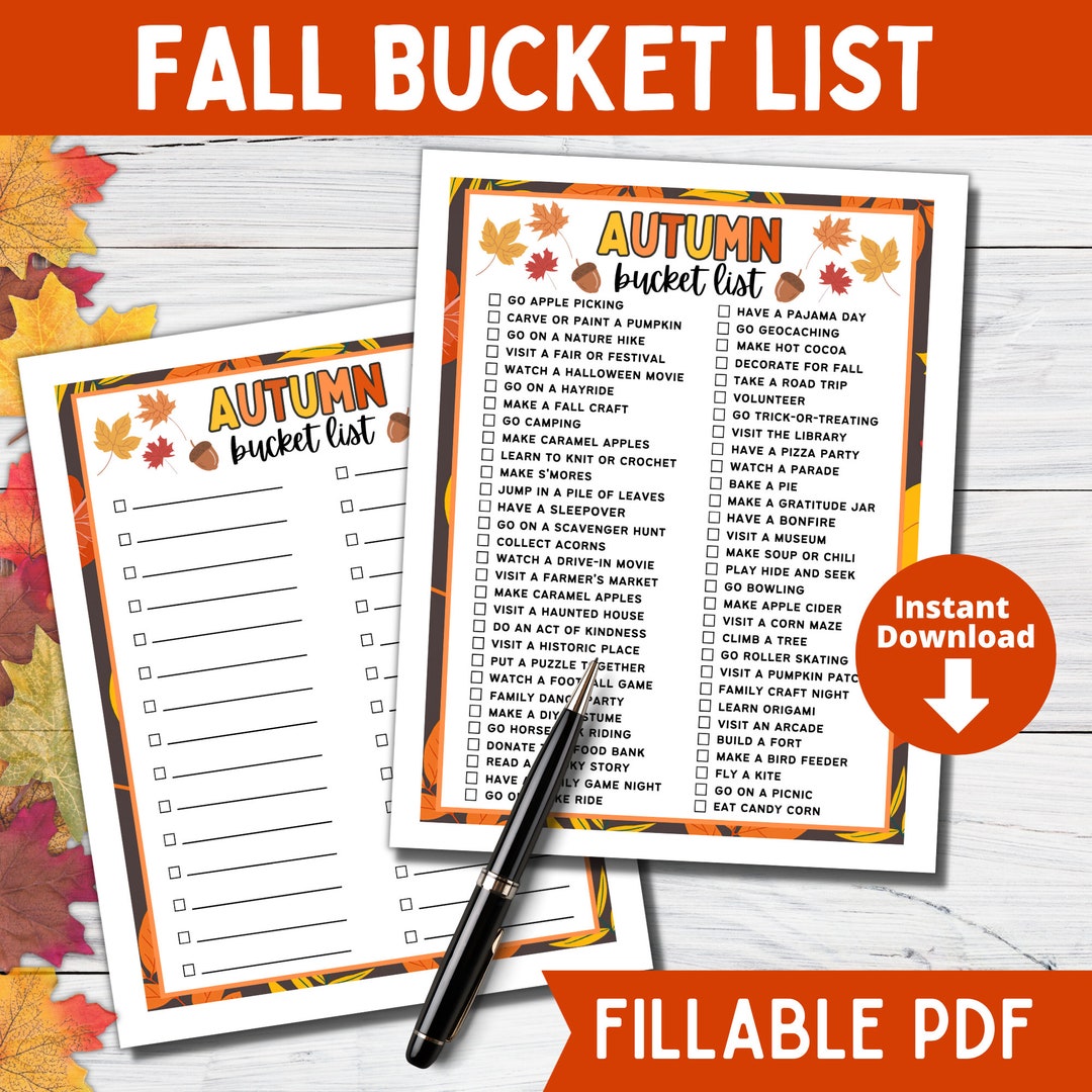Fall Bucket List Printable Fall Activities Checklist Autumn Family to ...