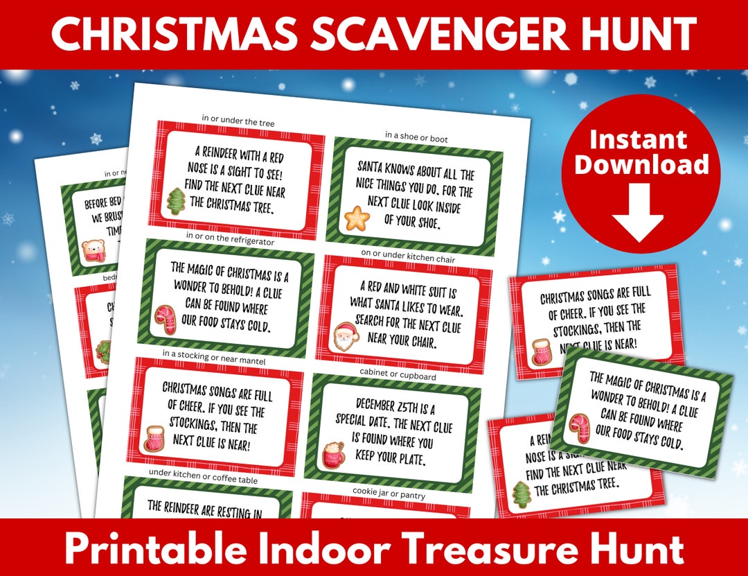 Christmas Indoor Scavenger Hunt for Kids | Printable Christmas Treasure ...