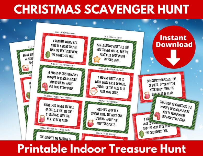 Christmas Indoor Scavenger Hunt for Kids | Printable Christmas Treasure ...