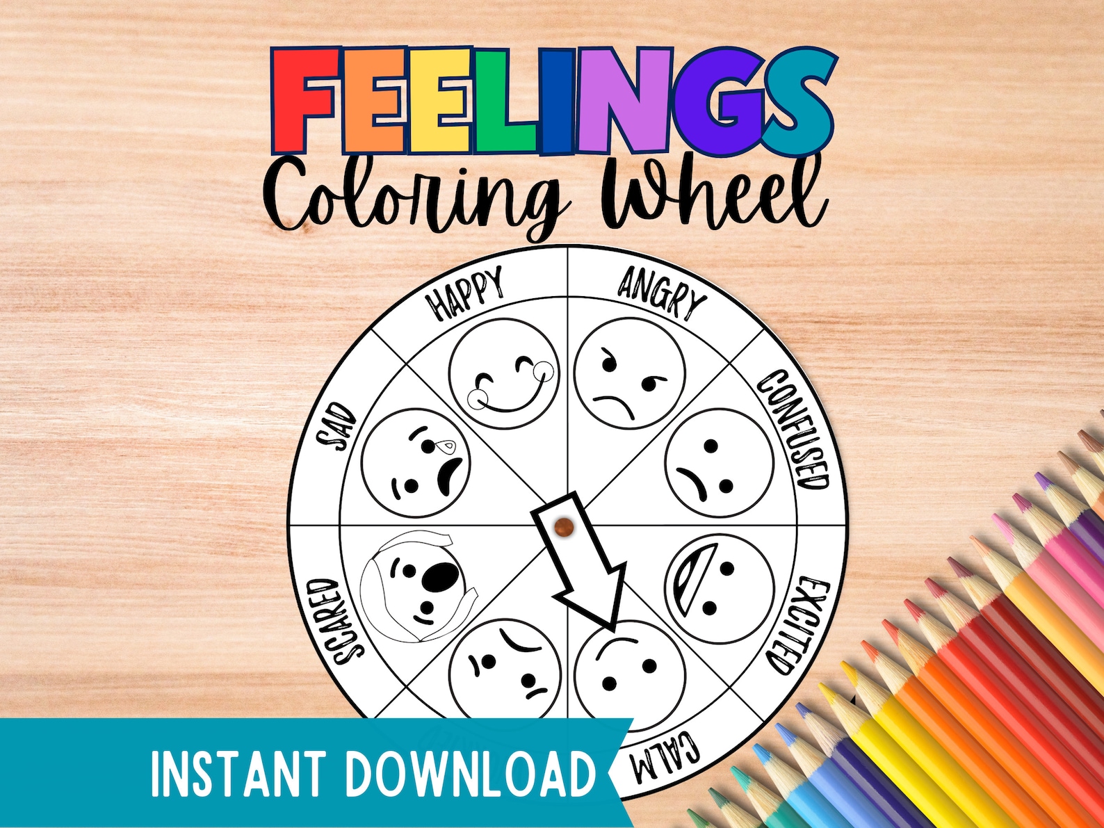 Feelings Wheel Coloring Craft for Kids | Wheel of Emotions Chart ...