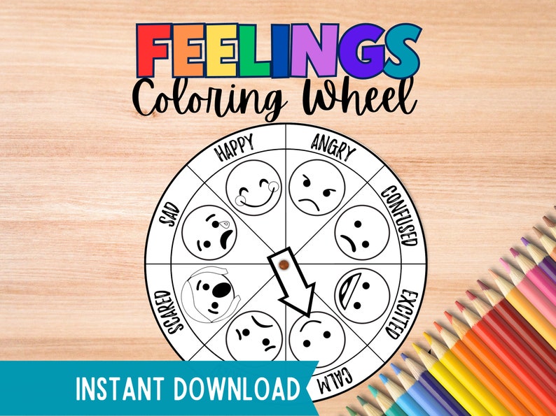 Feelings Wheel Coloring Craft for Kids | Wheel of Emotions Chart ...