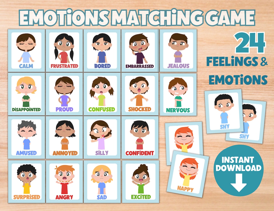 Feelings and Emotions Matching Game for Kids Printable Play - Etsy