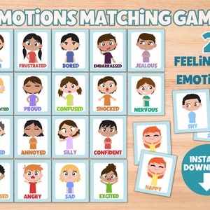 Feelings and Emotions Matching Game for Kids Printable Play - Etsy