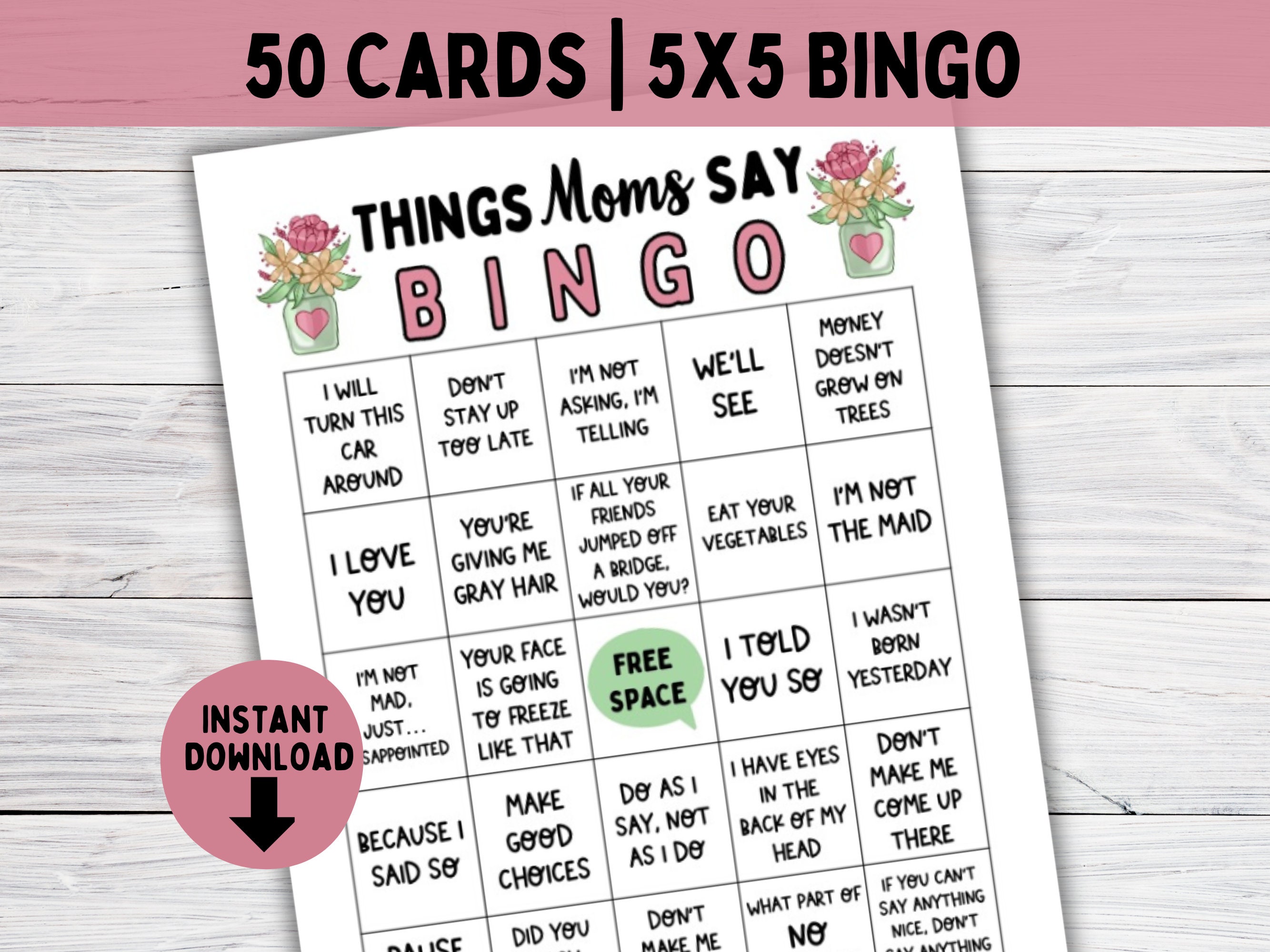 Mothers Day BINGO Card SET, 50 Cards & Markers, Printable Games for ...