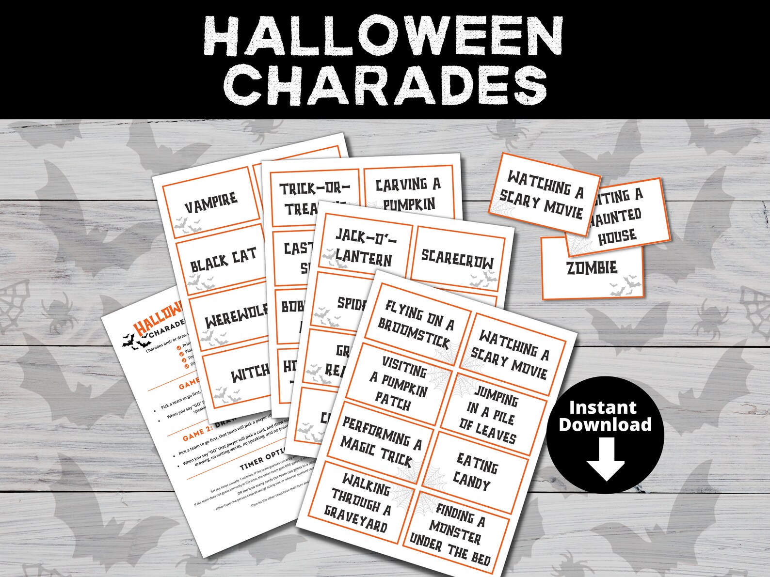 Halloween Charades Printable | Halloween Party Game | Family Game Night ...