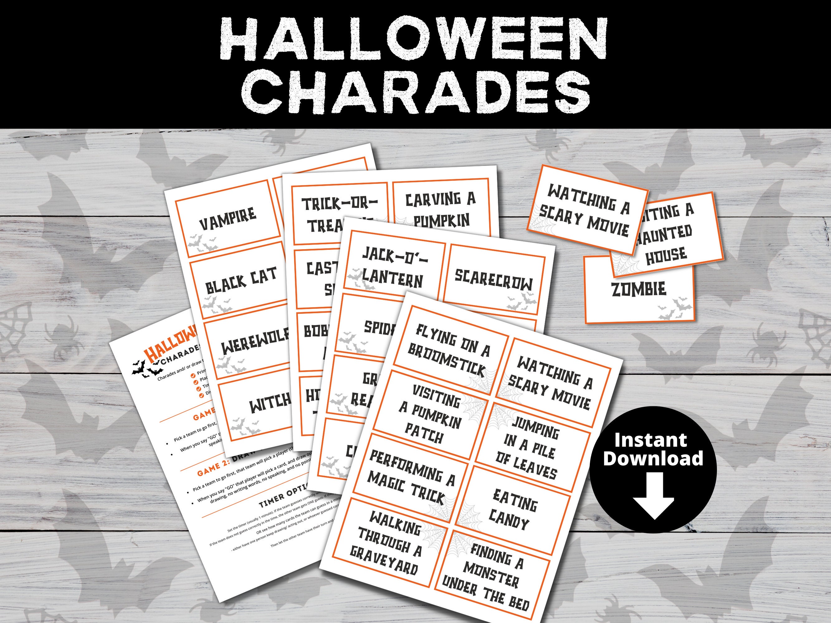 Halloween Charades Printable | Halloween Party Game | Family Game Night ...