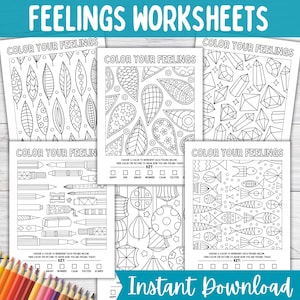 Feelings Coloring Page BUNDLE for Kids Teens or Adults | Emotions Check ...