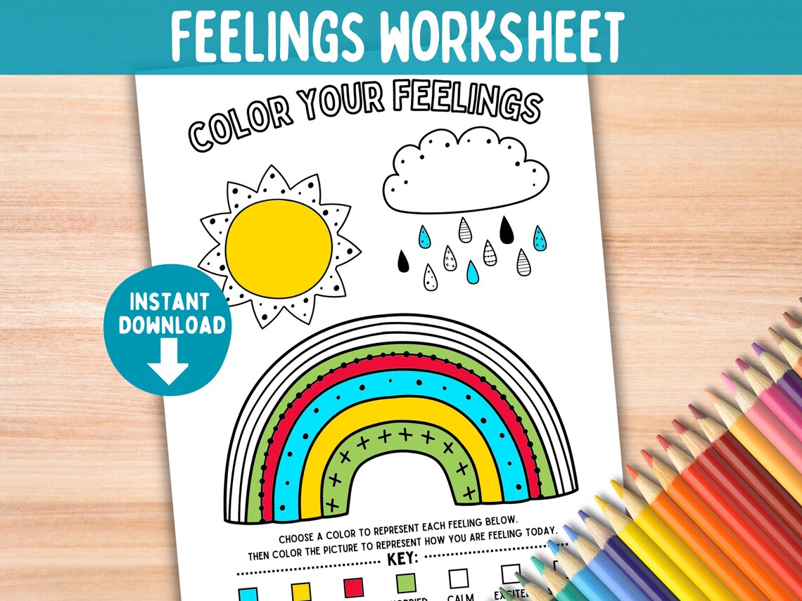 Feelings Coloring Page for Kids Emotions Check-in Therapy Worksheet ...