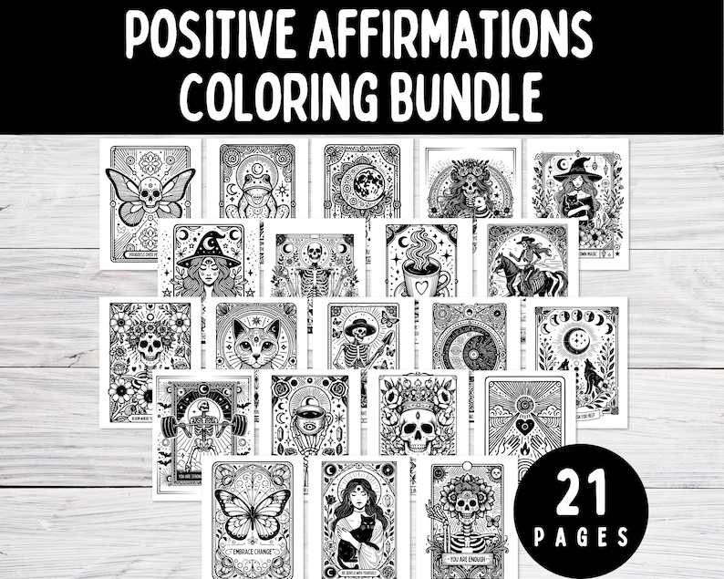 Affirmation Coloring Pages BUNDLE for Teens and Adults, Tarot Card ...