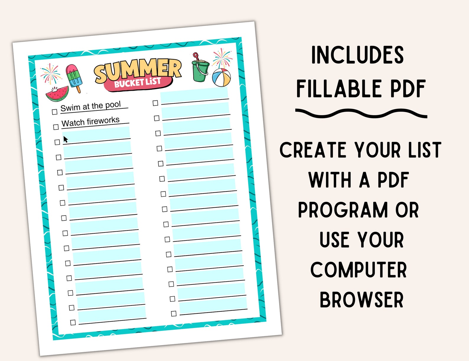 Summer Family Bucket List | Fillable Summer Checklist Template | Summer ...