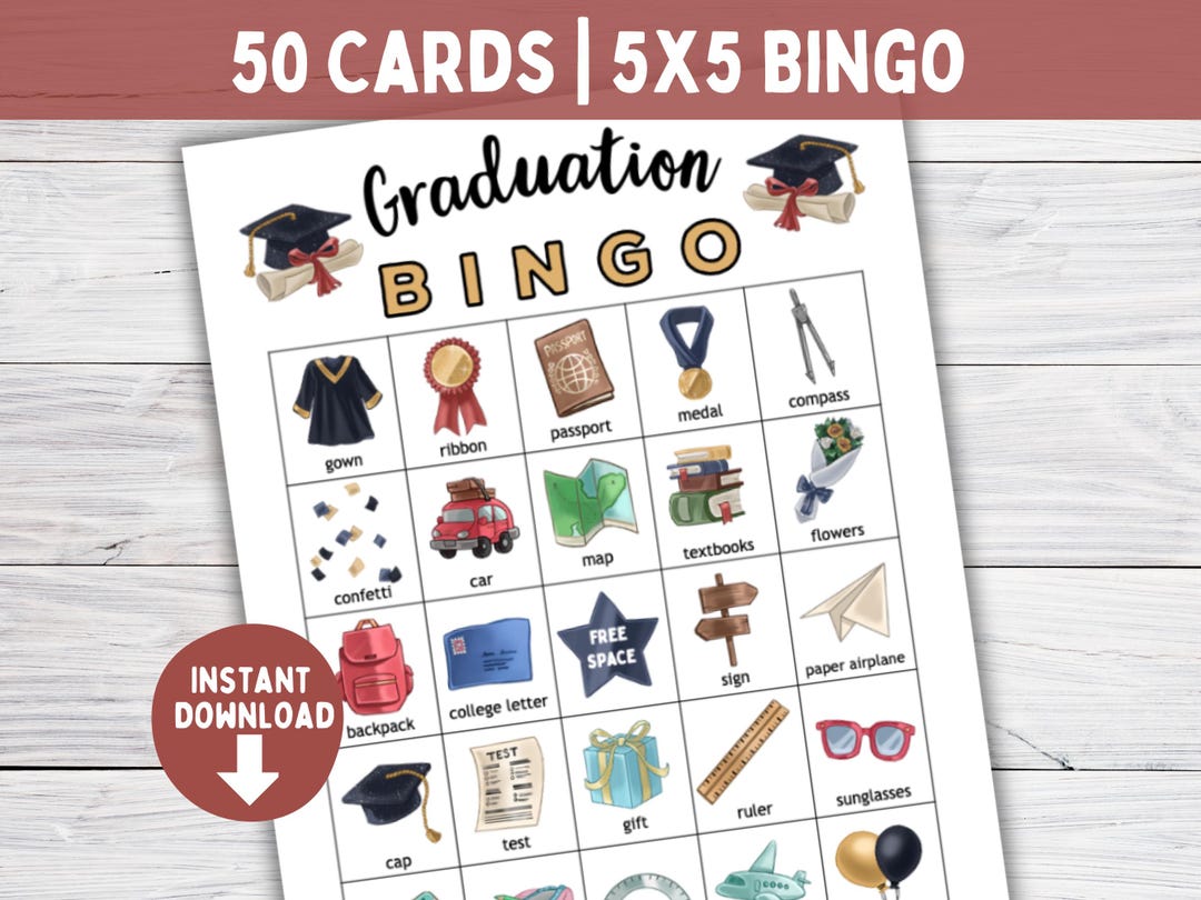 Graduation BINGO Card SET, 50 Cards & Markers, Graduation Games, Grad ...