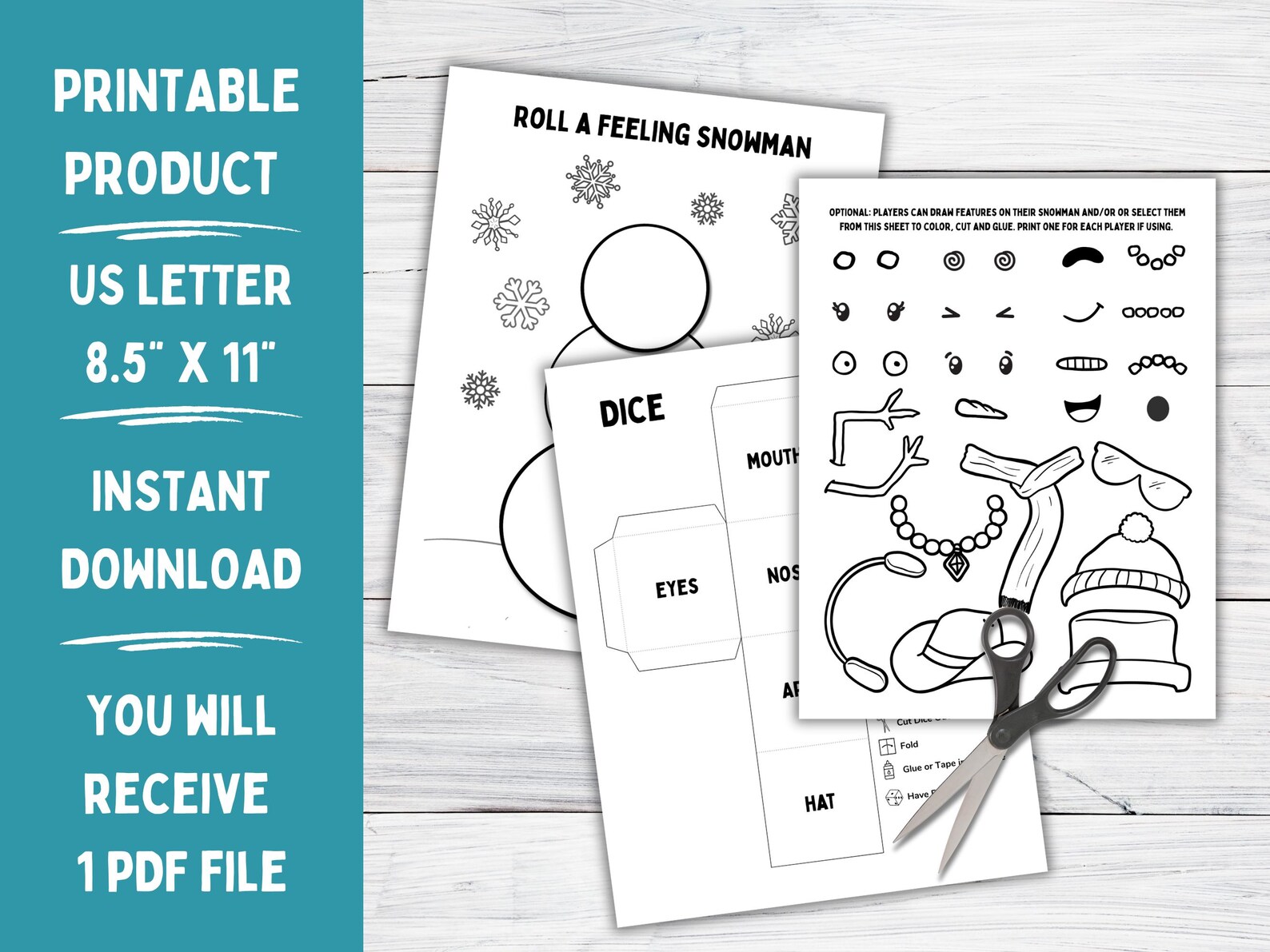 Snowman Feelings Therapy Game for Kids, Dice Emotions Activity, Winter ...