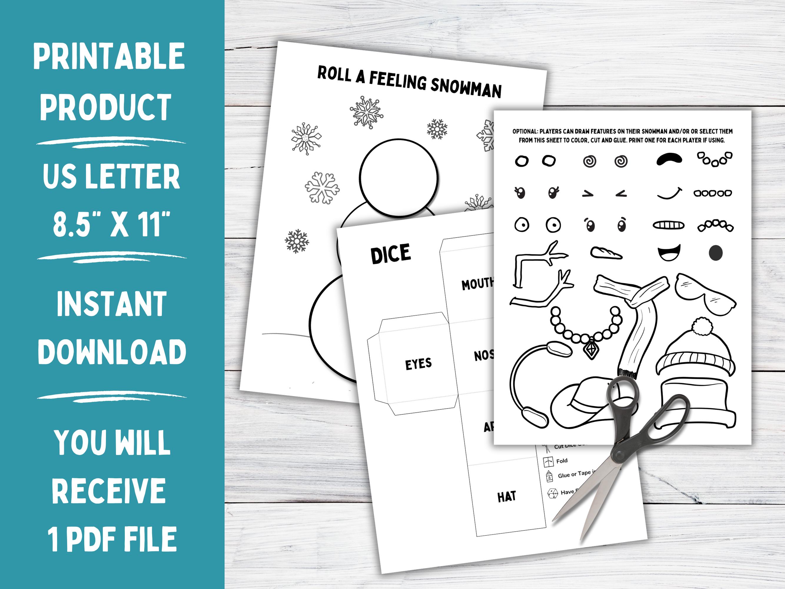 Snowman Feelings Therapy Game for Kids, Dice Emotions Activity, Winter ...