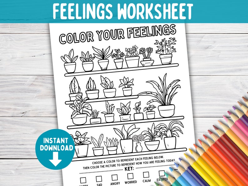 Plants Feelings Coloring Page for Kids, Emotions Check-in Therapy ...