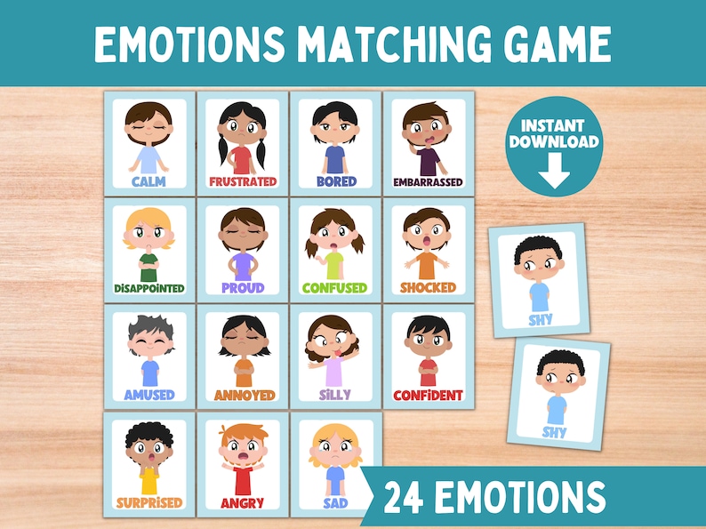 Feelings and Emotions Matching Game for Kids Printable | Play Therapy ...