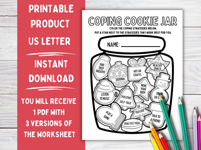 Christmas Coping Skills Worksheet for Kids, Art Play Therapy Holiday ...