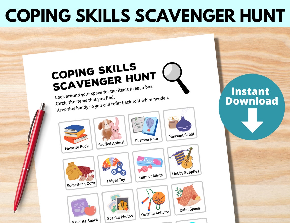 Coping Skills Scavenger Hunt Game for Kids and Teens Printable Child ...