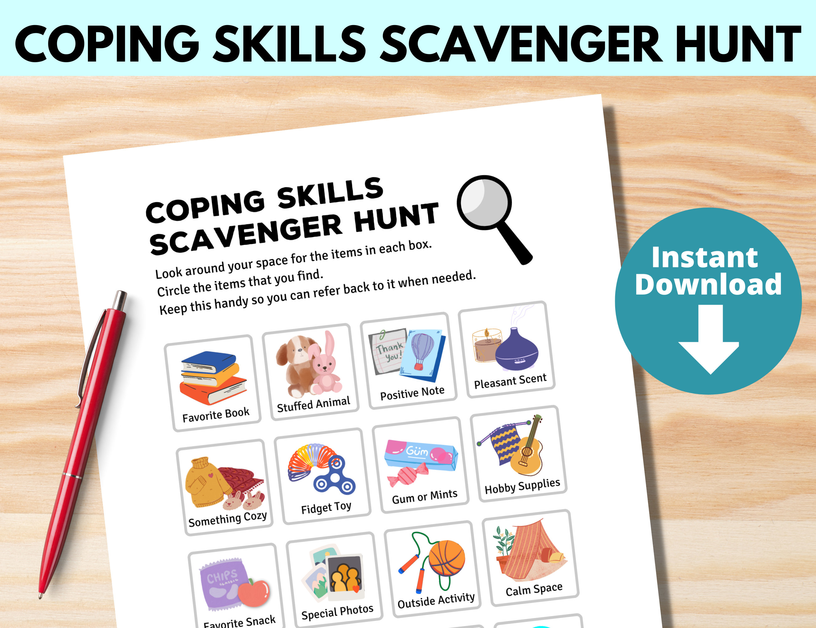 Coping Skills Scavenger Hunt Game for Kids and Teens Printable - Etsy