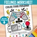 Feelings Coloring Page for Kids | Emotions Check-in Therapy Worksheet ...
