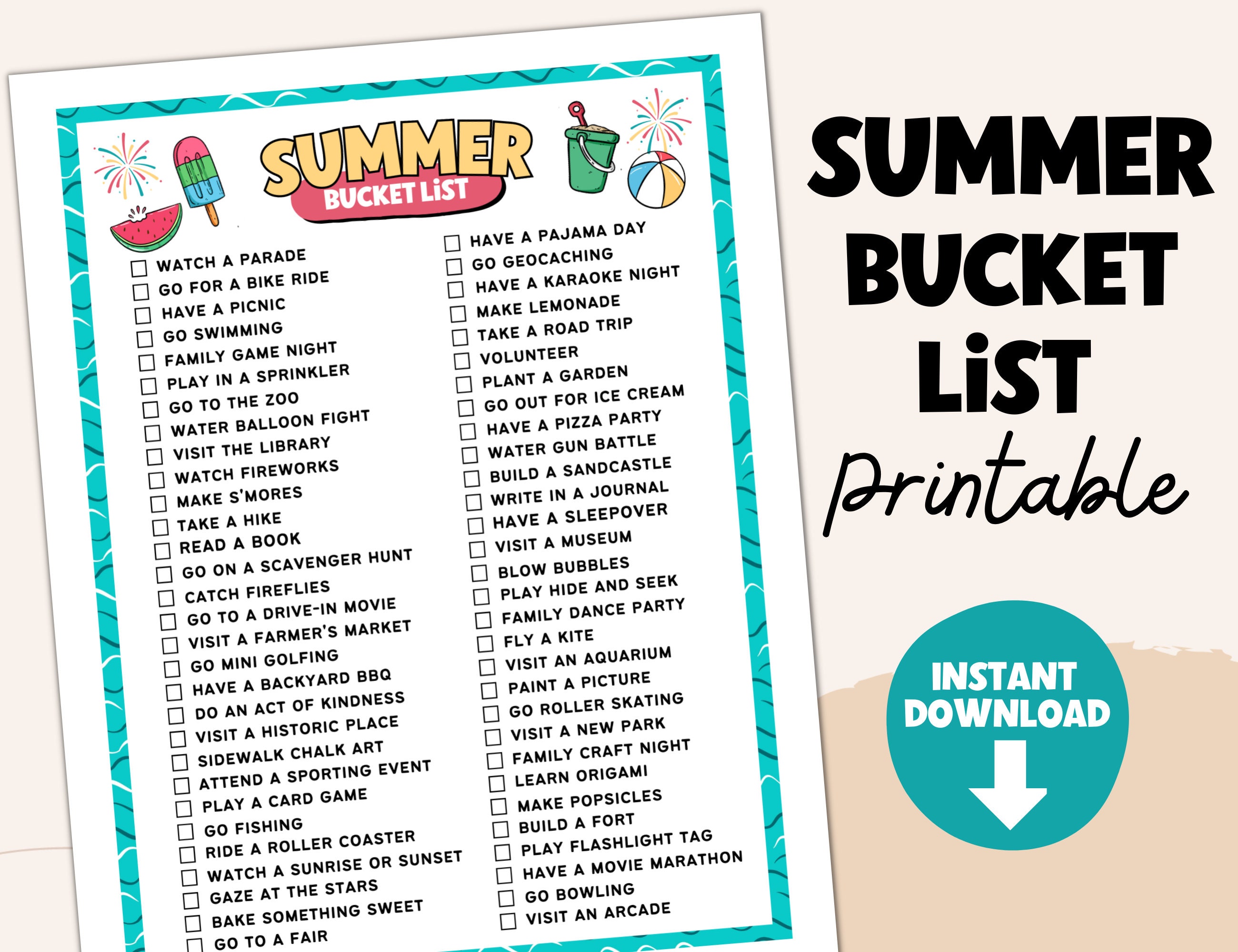 Summer Bucket List for Kids Printable Summer Activities Checklist ...
