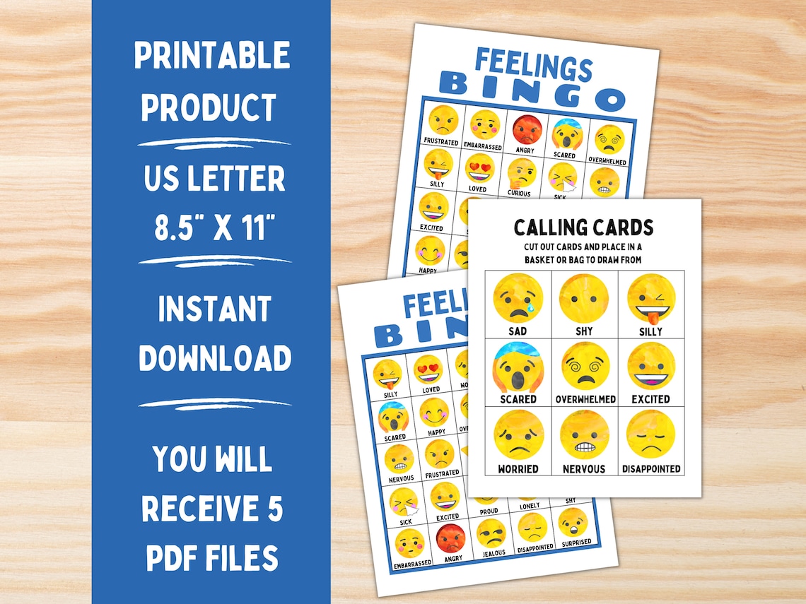 Emotions Feelings BINGO Game for Kids and Teens | Printable Emoji Bingo ...
