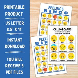 Emotions Feelings BINGO Game for Kids and Teens | Printable Emoji Bingo ...