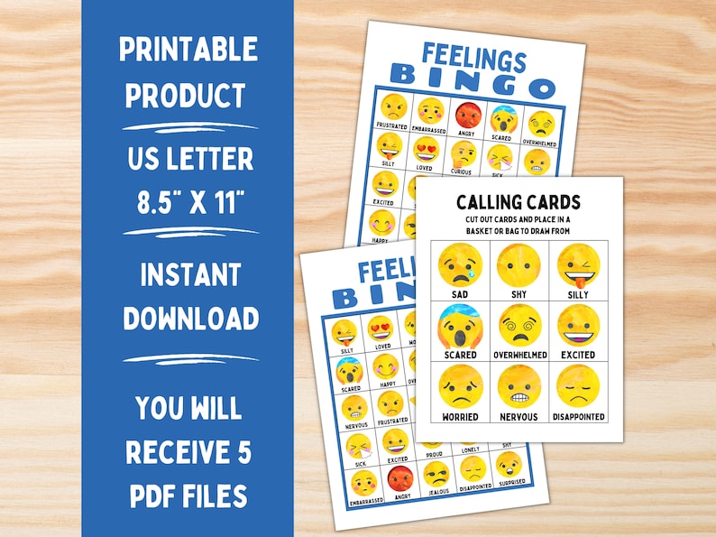 Emotions Feelings BINGO Game for Kids and Teens | Printable Emoji Bingo ...