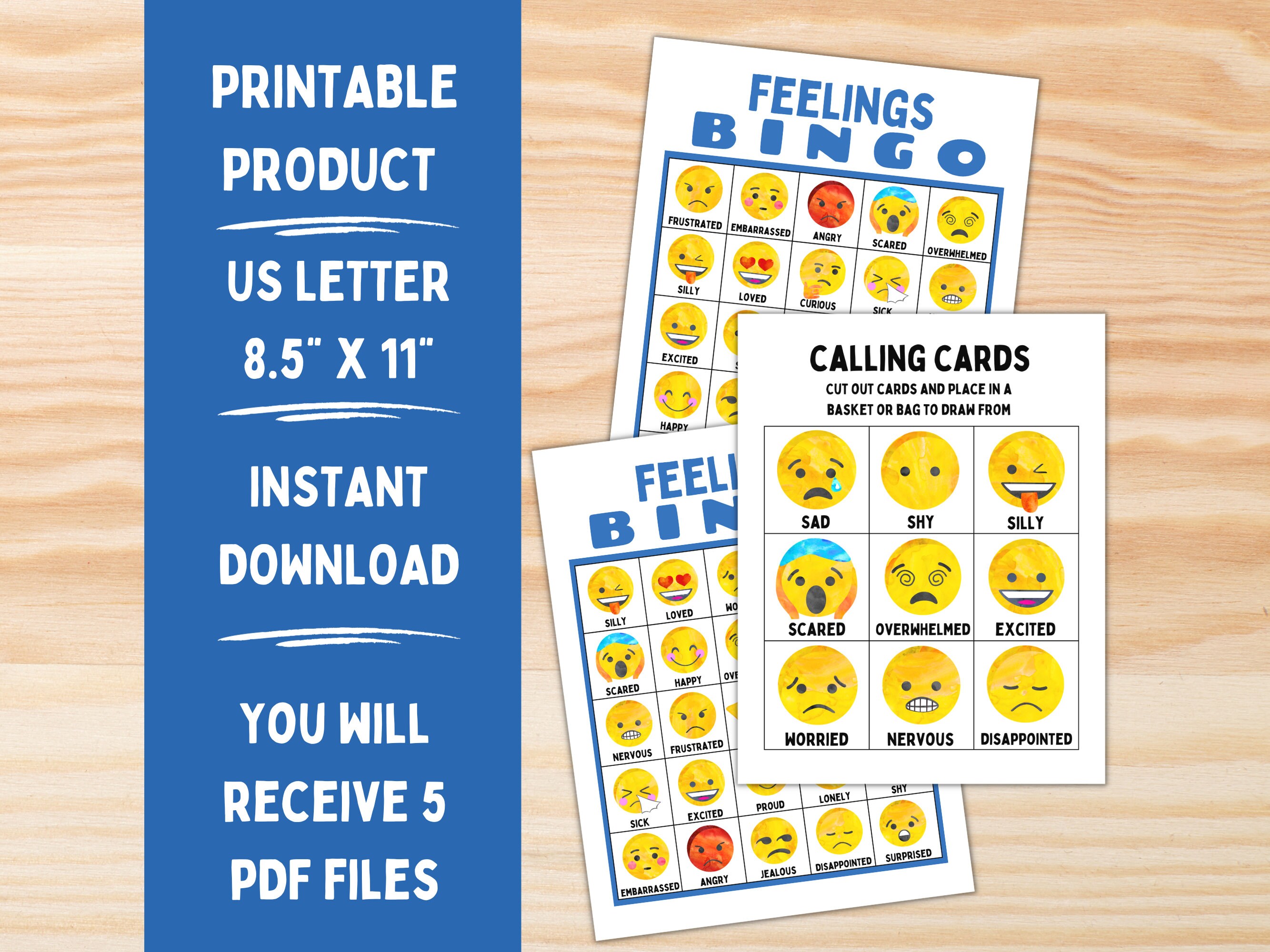 Emotions Feelings BINGO Game for Kids and Teens | Printable Emoji Bingo ...