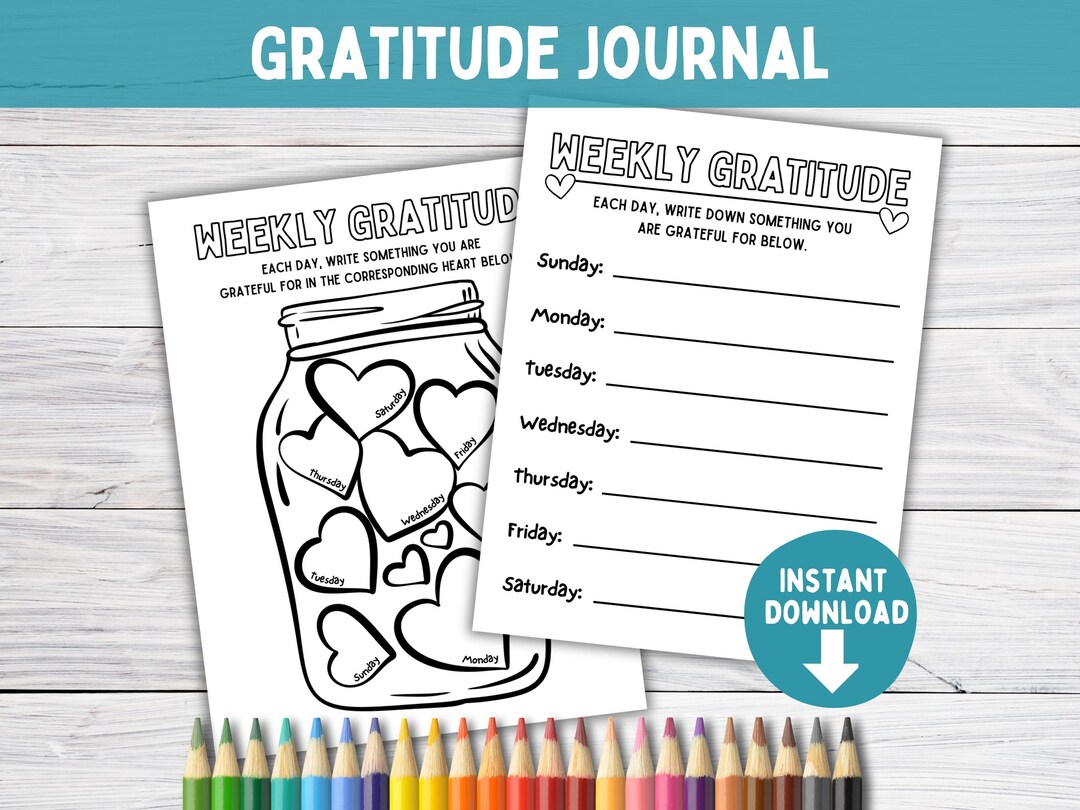 Weekly Gratitude Jar Journal for Kids and Teens, Printable Gratitude ...