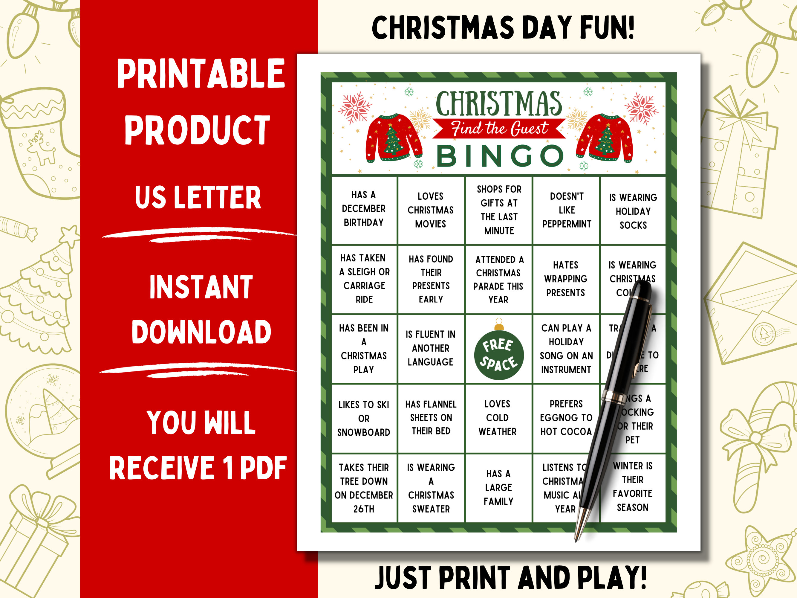 Christmas Find the Guest BINGO | Human Scavenger Hunt Party Game ...
