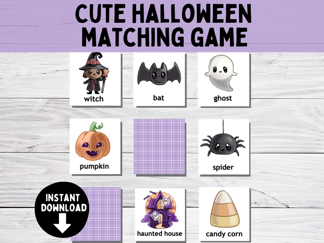 Halloween Matching Game for Kids Printable, Cute Halloween Party ...
