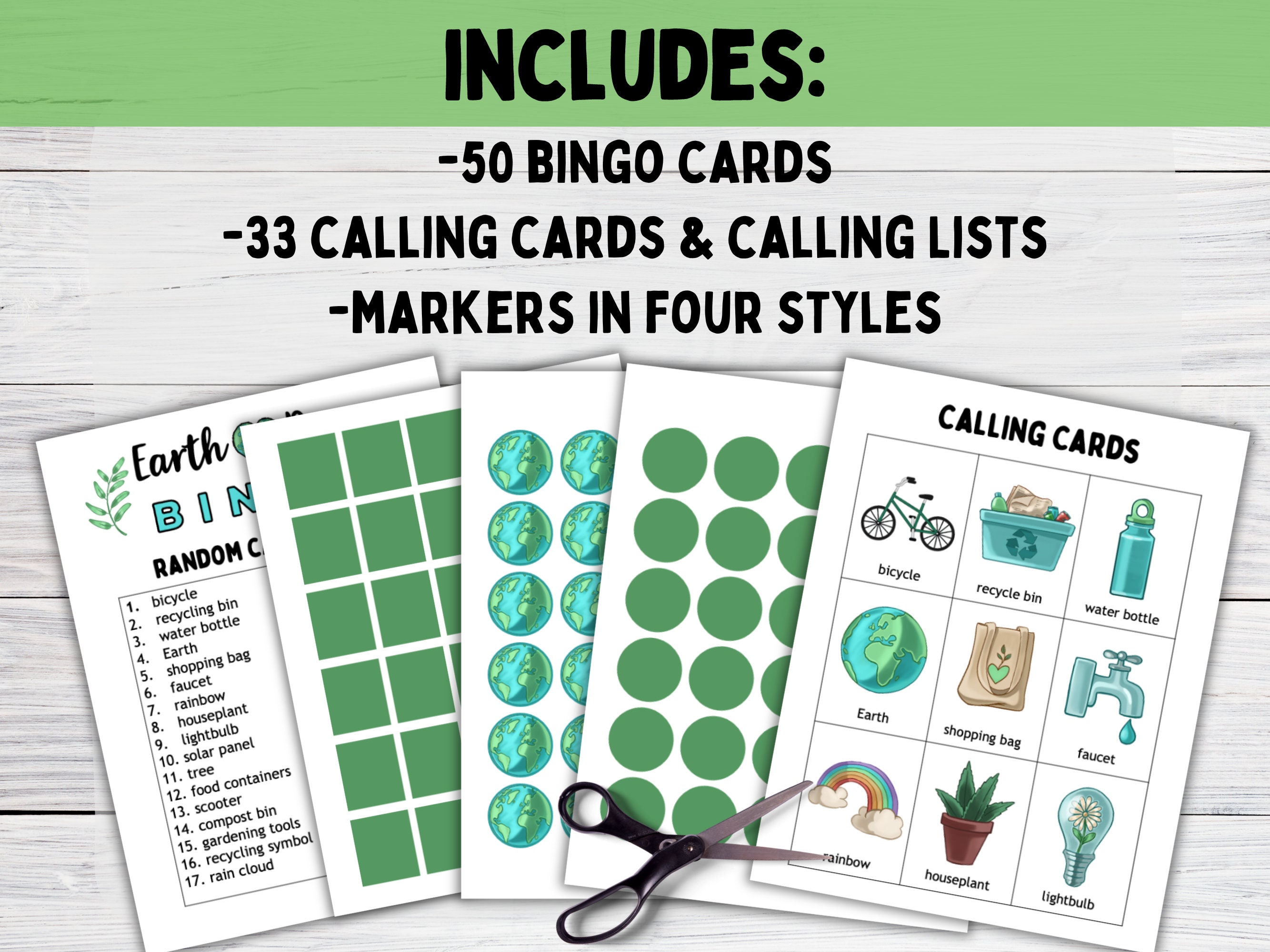 Earth Day BINGO Card for Kids and Teens, 50 Cards and Markers, Earth ...