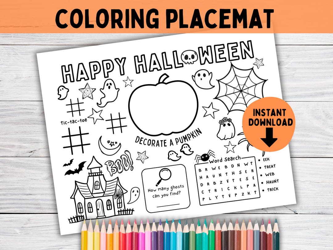 Cute Halloween Coloring Placemat Printable | Birthday Party Activity ...