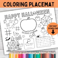Halloween Coloring Placemat Template, Printable Kids' Spooky Activity Page, Editable Ghost ...