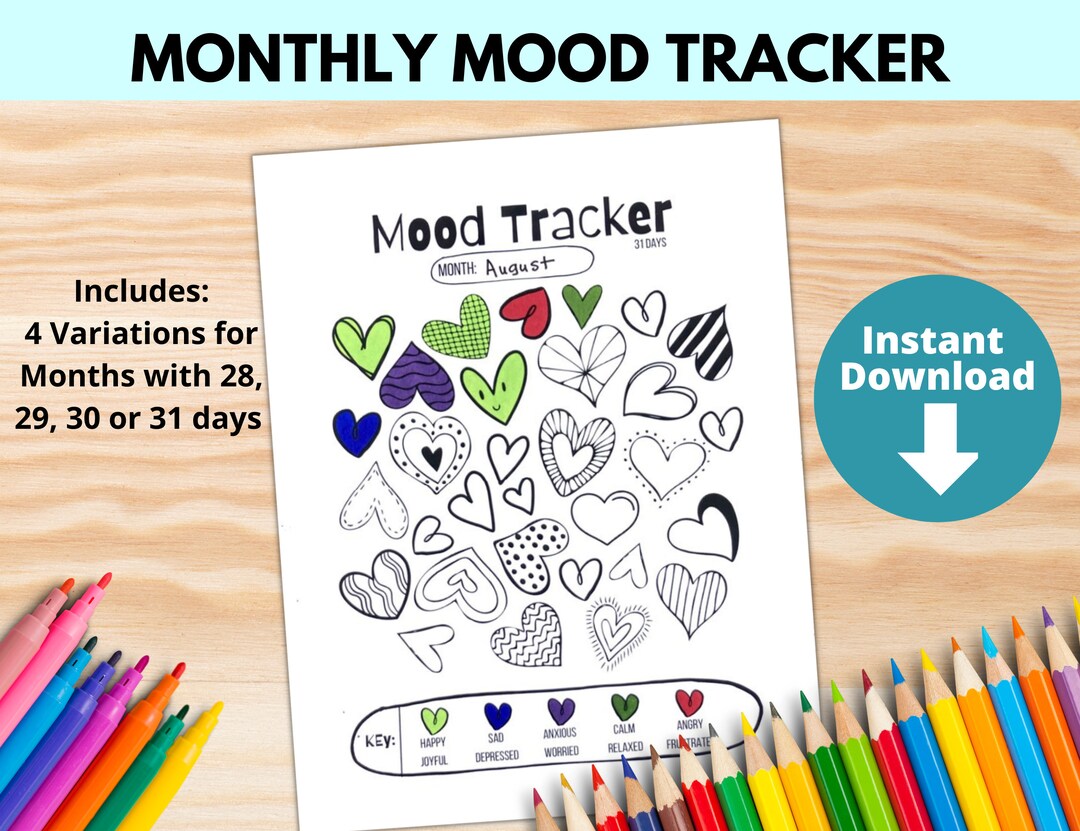 Heart Monthly Mood Tracker Printable Counselor Resource Therapy Tool ...