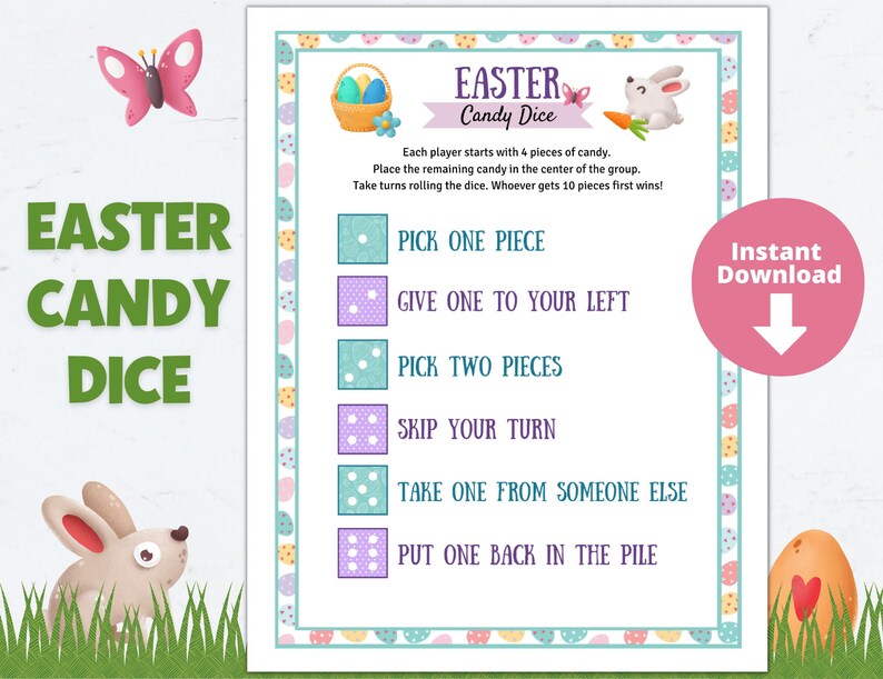 Easter Candy Dice Party Game Printable Easter Game for Kids - Etsy